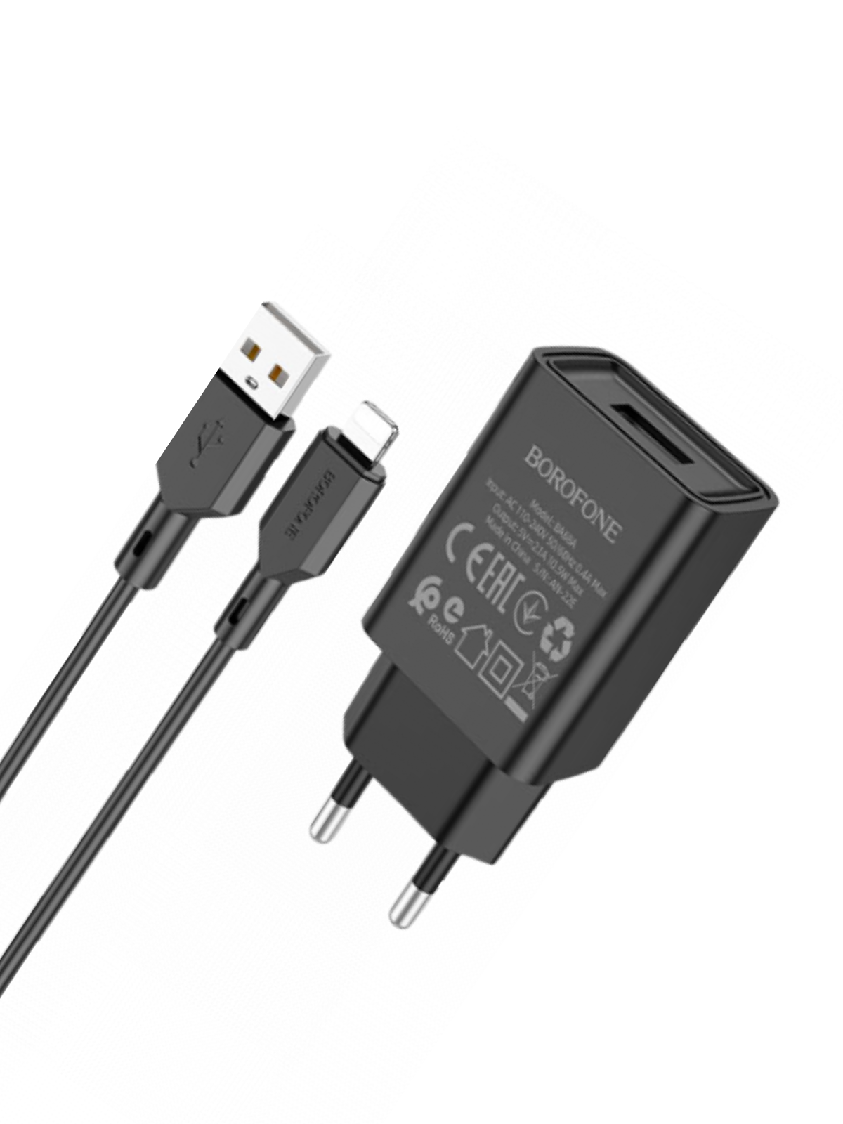 Сетевое Зарядное Устройство USB Lightning BOROFONE BA68A Black 1 метр