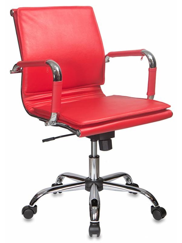 Кресло Бюрократ Ch-993-Low red красный иск кожа низкая спинка крестовина хром