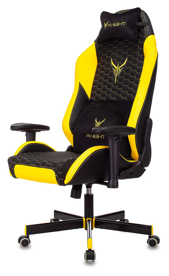 Кресло игровое KNIGHT Neon, на колесиках, эко.кожа, черный/желтый [knight neon yellow]