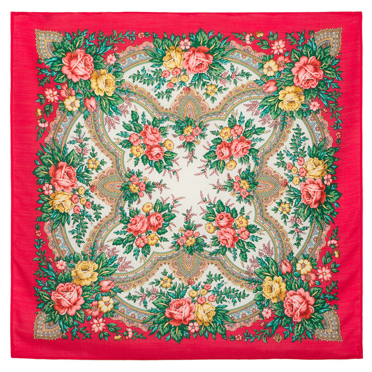 Платок женский Павловопосадский платок 1756 красный/зеленый, 72х72 см
