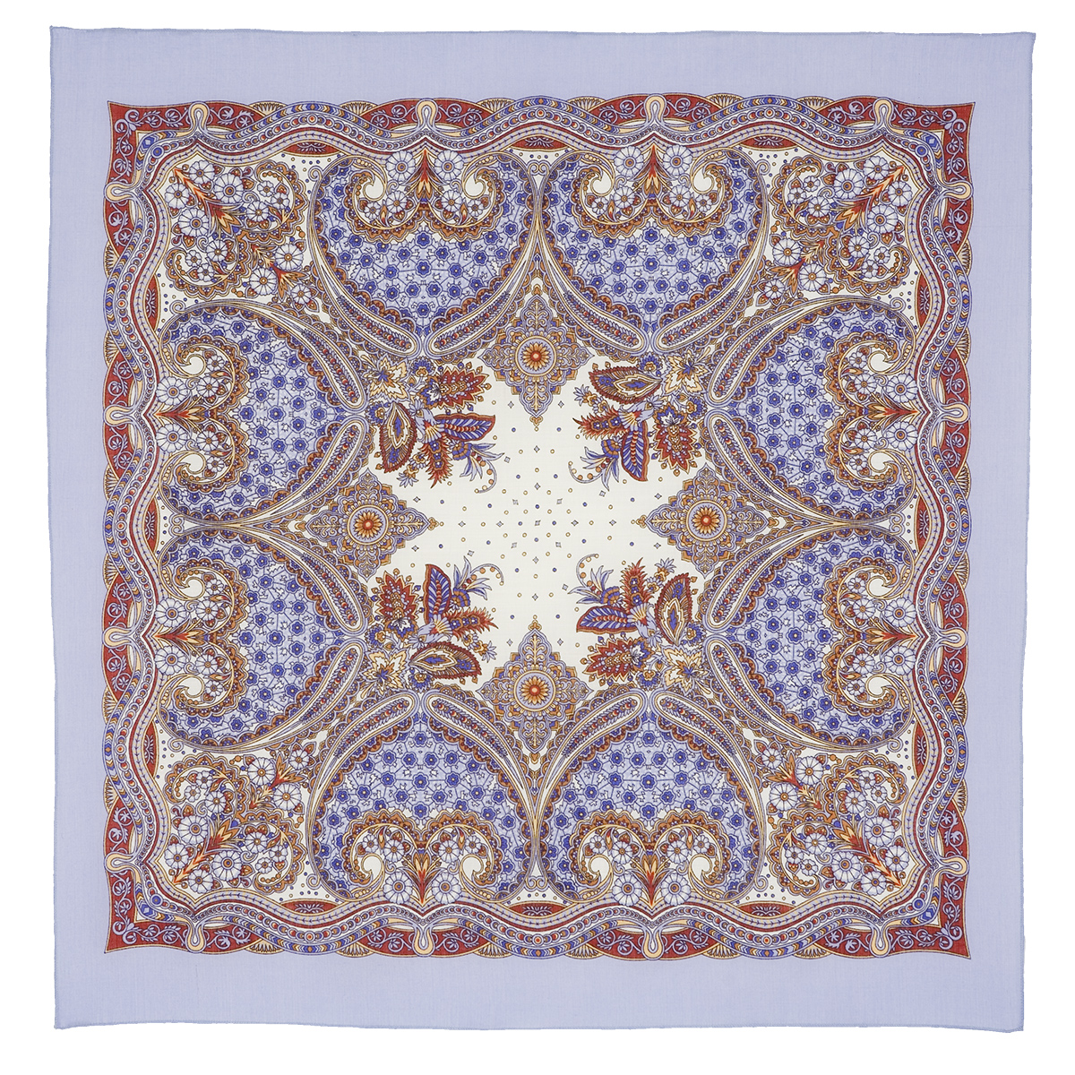 Платок женский Павловопосадский платок 1260 синий/красный, 89x89 см