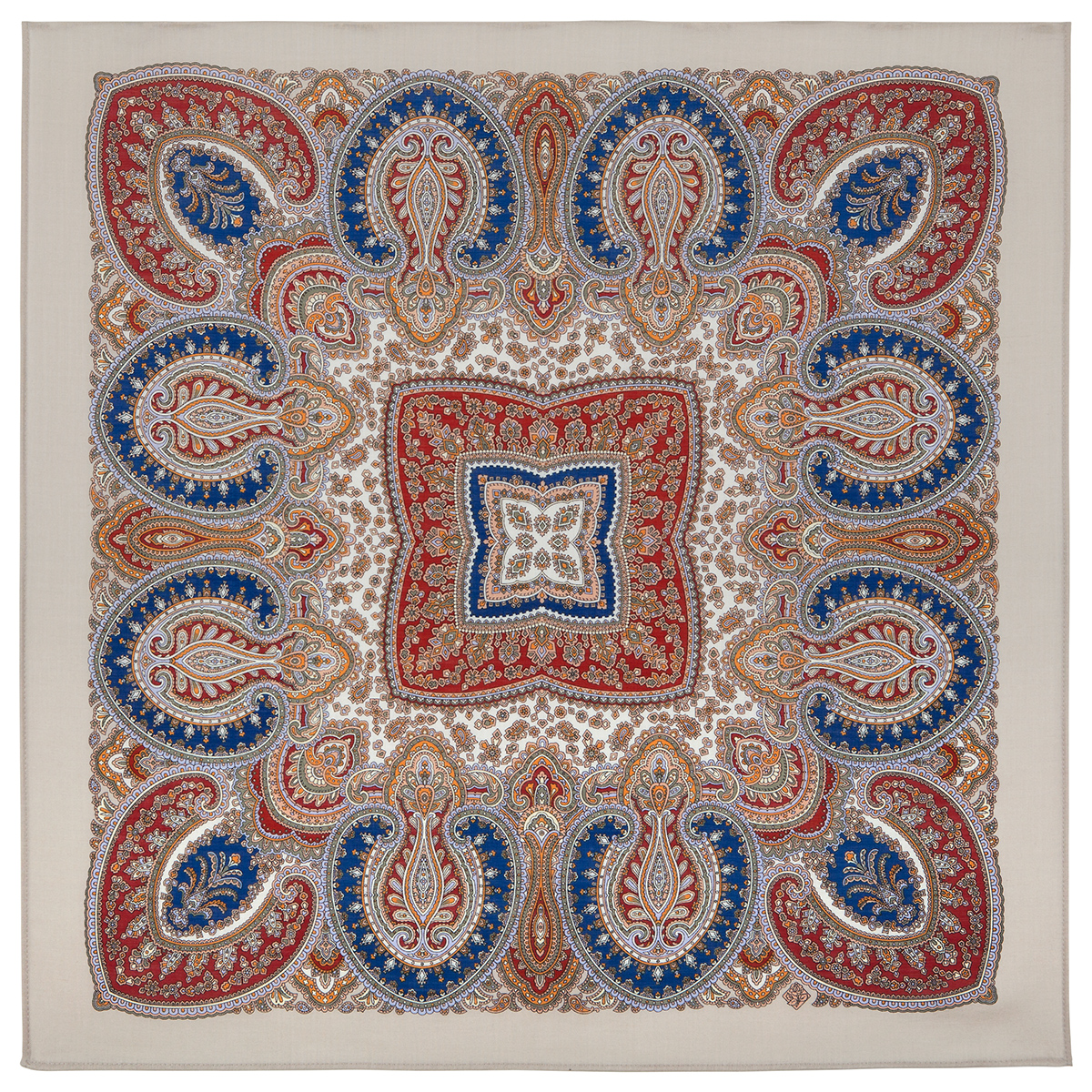 Платок женский Павловопосадский платок 1908 бежевый/красный, 89x89 см