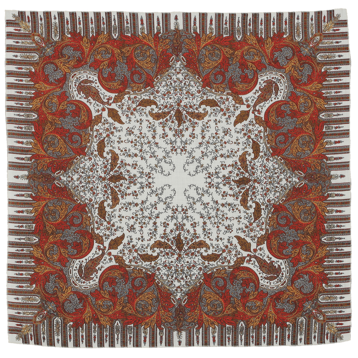 Платок женский Павловопосадский платок 586 серый/красный, 89x89 см