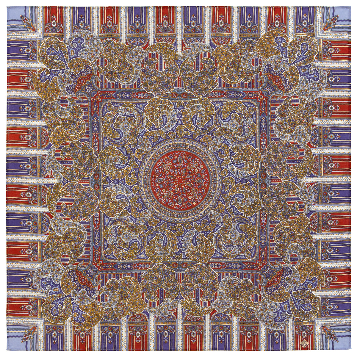 Платок женский Павловопосадский платок 789 синий/красный, 89x89 см