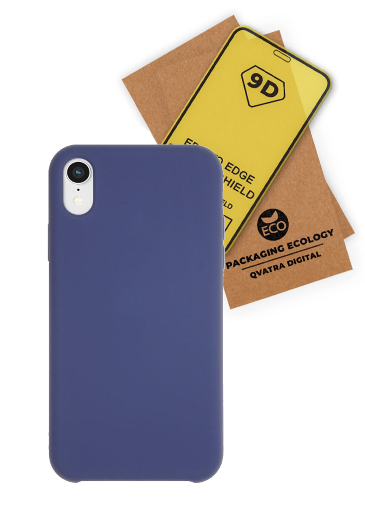 Чехол с защитным стеклом QVATRA для iPhone Xr с подкладкой из микрофибры синий