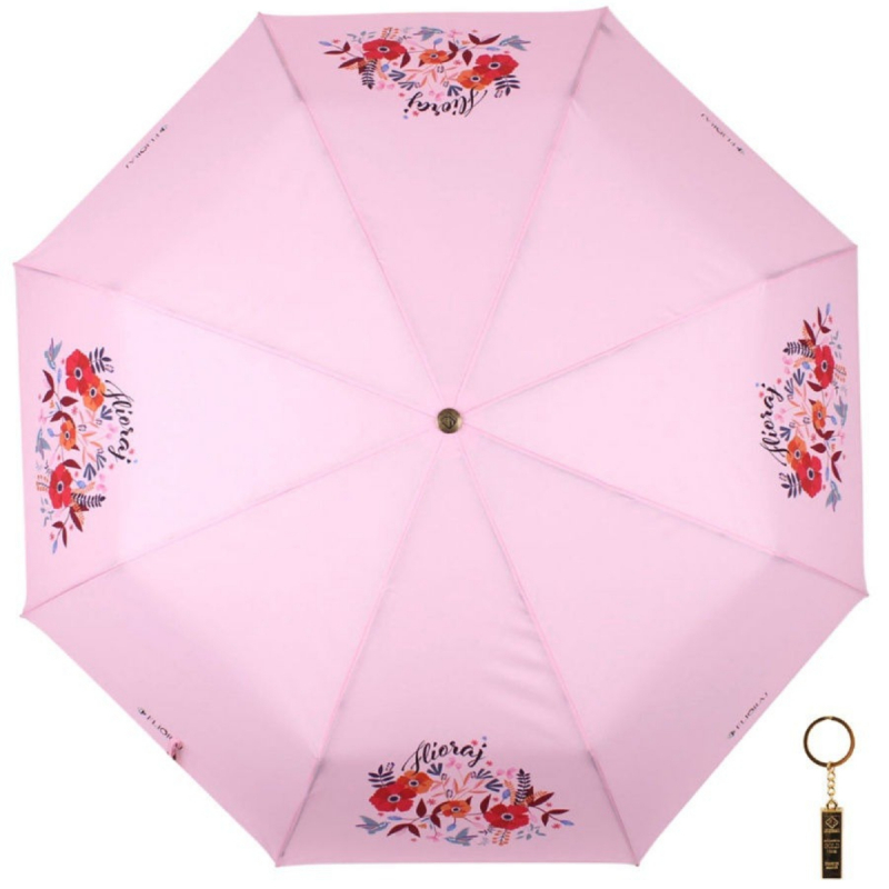 Комплект брелок+зонт складной женский автоматический Flioraj 16092 FJ розовый