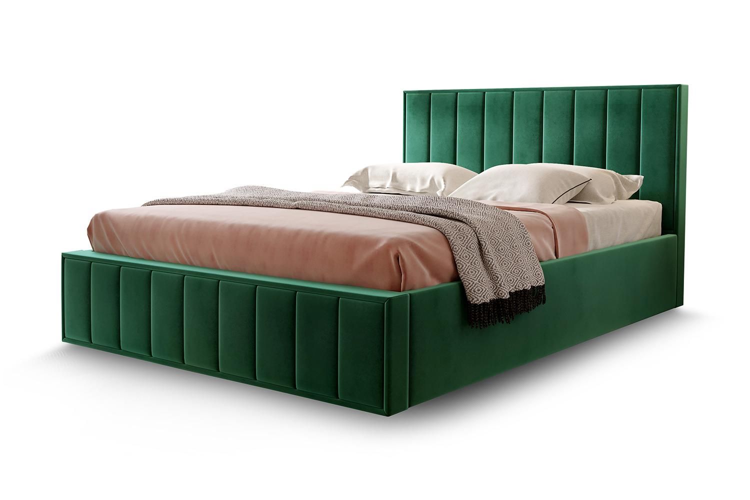 Кровать 120х200 с подъемным механизмом двуспальная Karla с мягким изголовьем зеленый