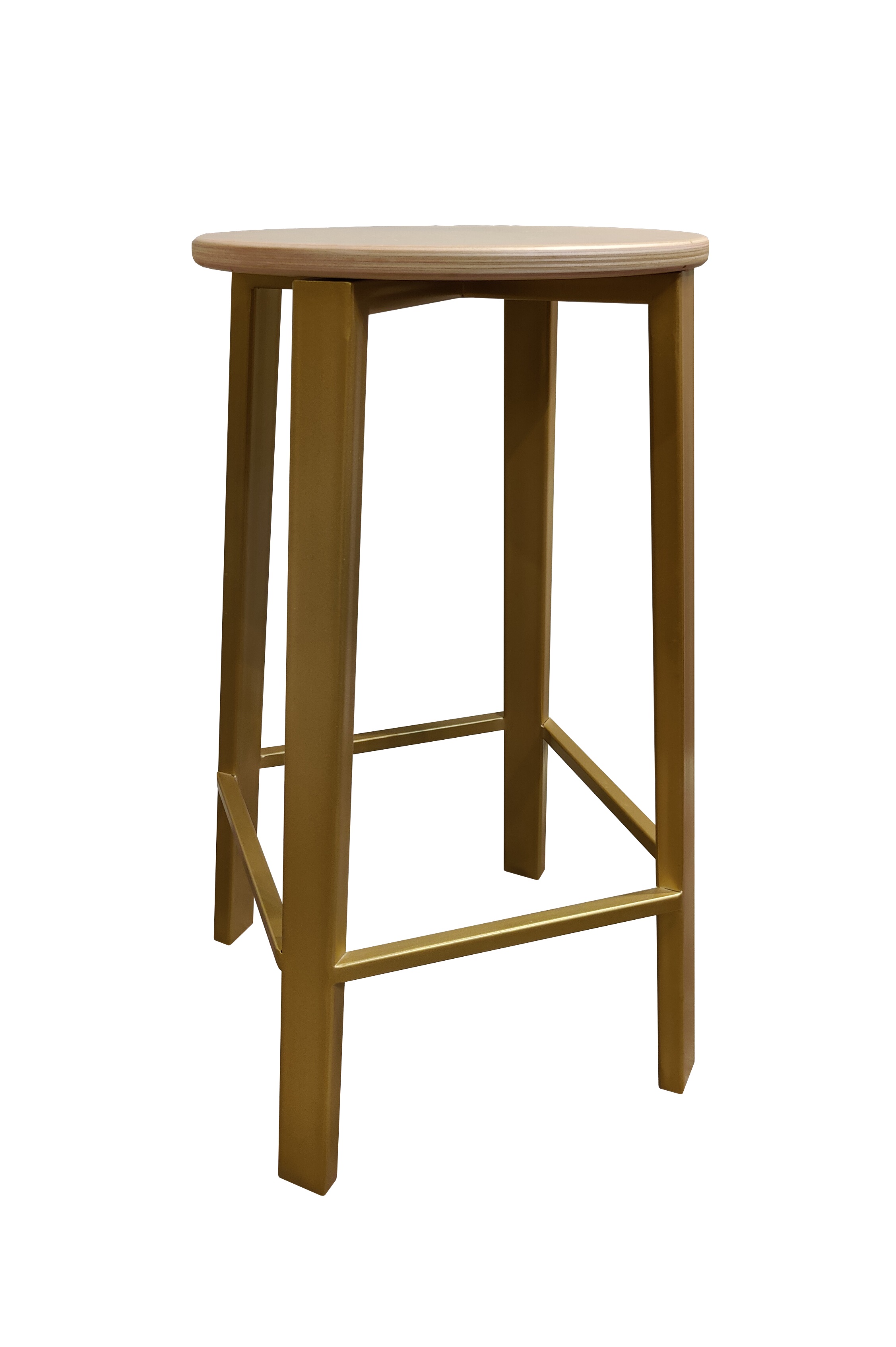 Барный стул S12.shop Ван Дер Роэ: цвет дерева натуральный, золотой металлический каркас