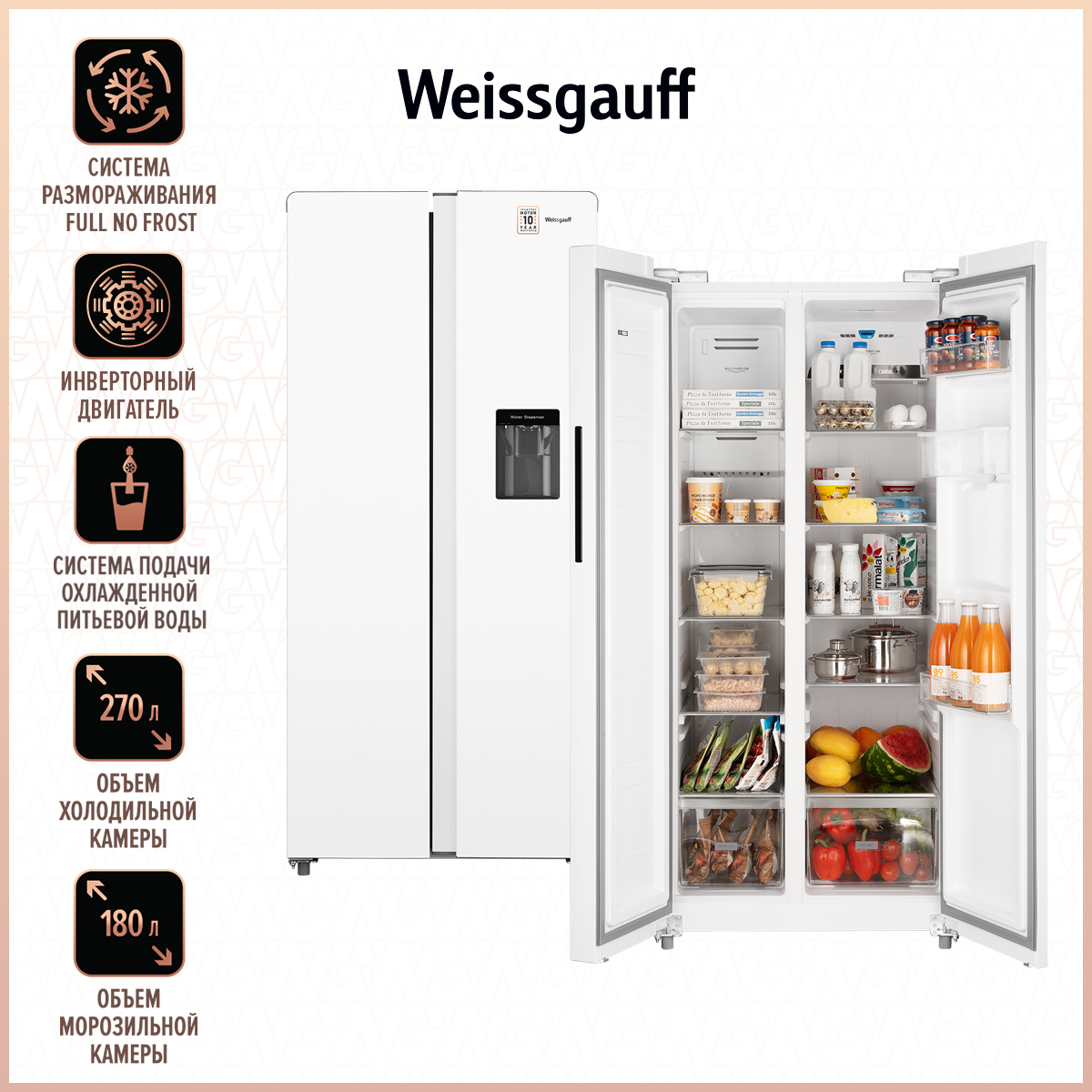 Холодильник Weissgauff WSBS 600 W белый