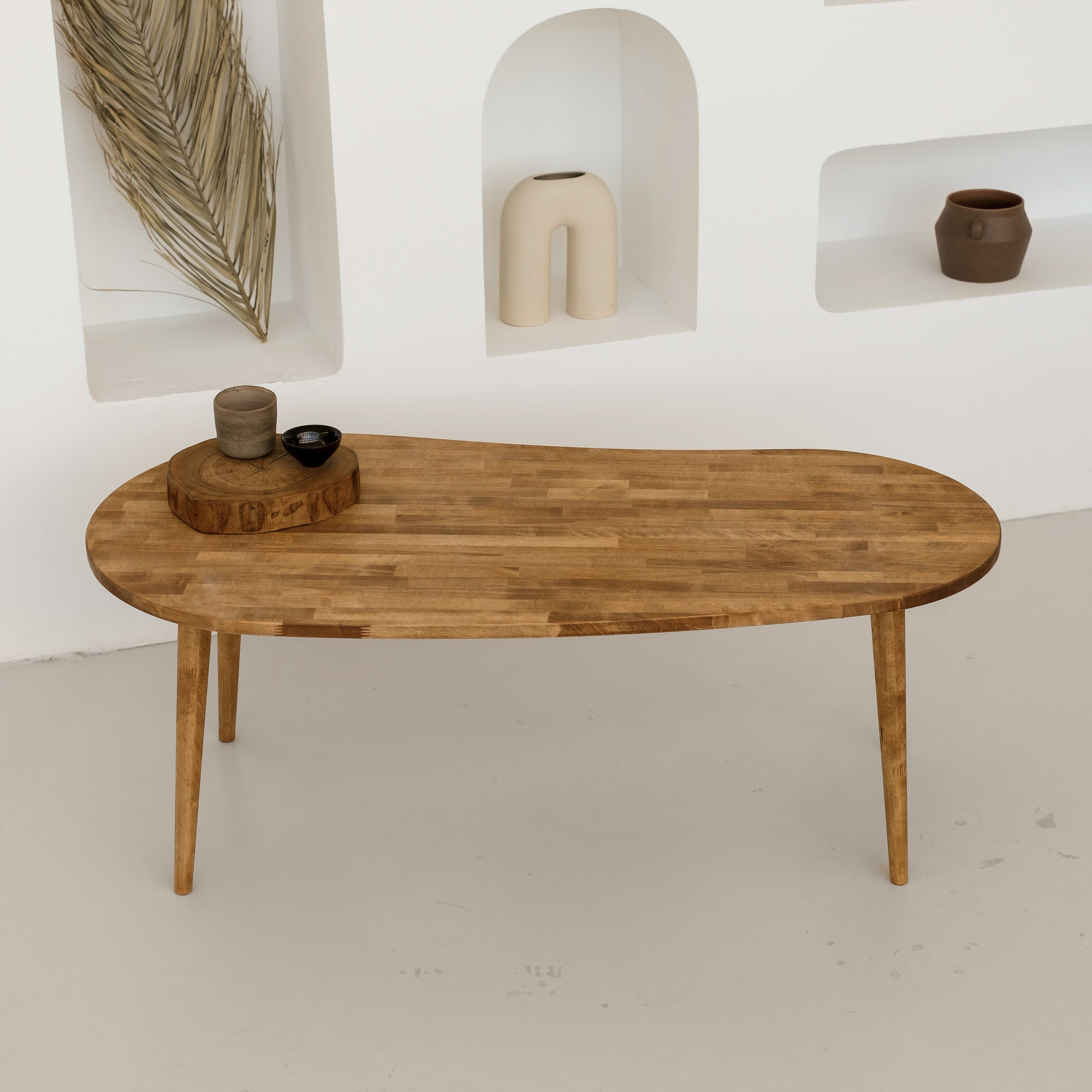 Фигурный журнальный деревянный столик Равновесие Fusion, Дуб коньяк