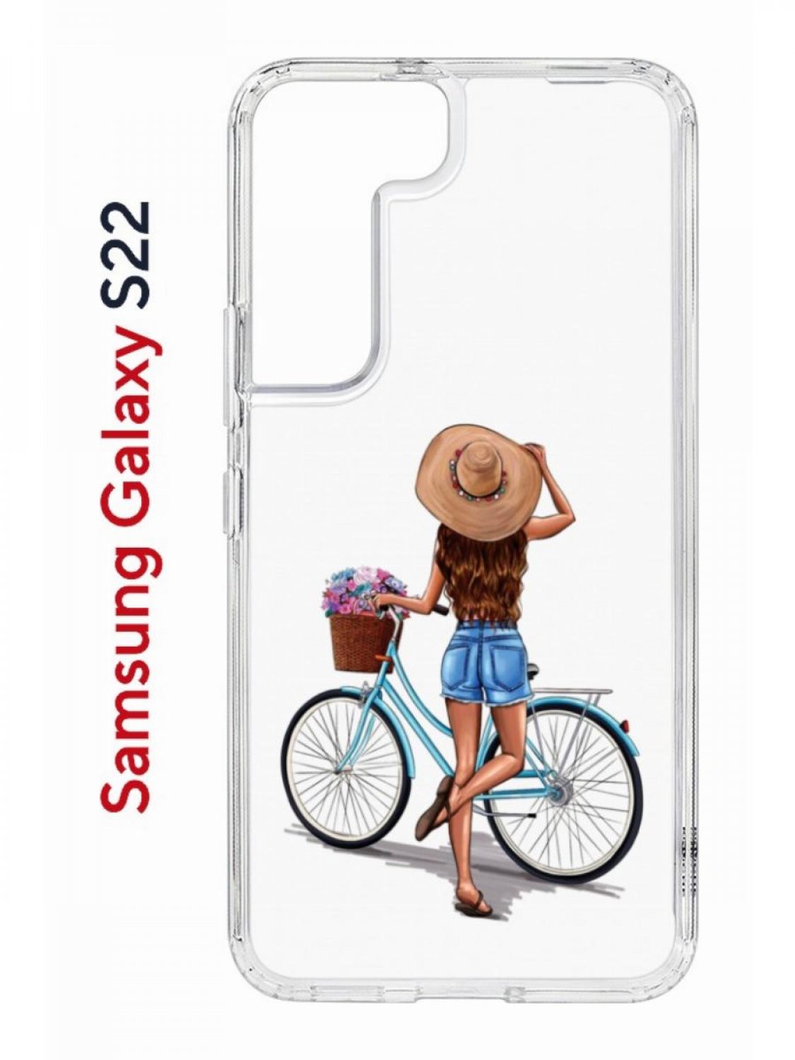 Чехол на Samsung S22 Kruche Print Велосипедная прогулка,противоударный бампер с принтом
