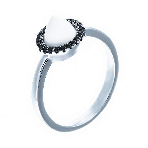Кольцо из серебра р. 18 Джей Ви ML12462B, пластик/фианит