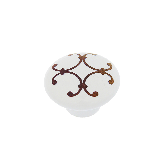 Ручка кнопка LACE Ceramics 009, керамическая, белая с рисунком