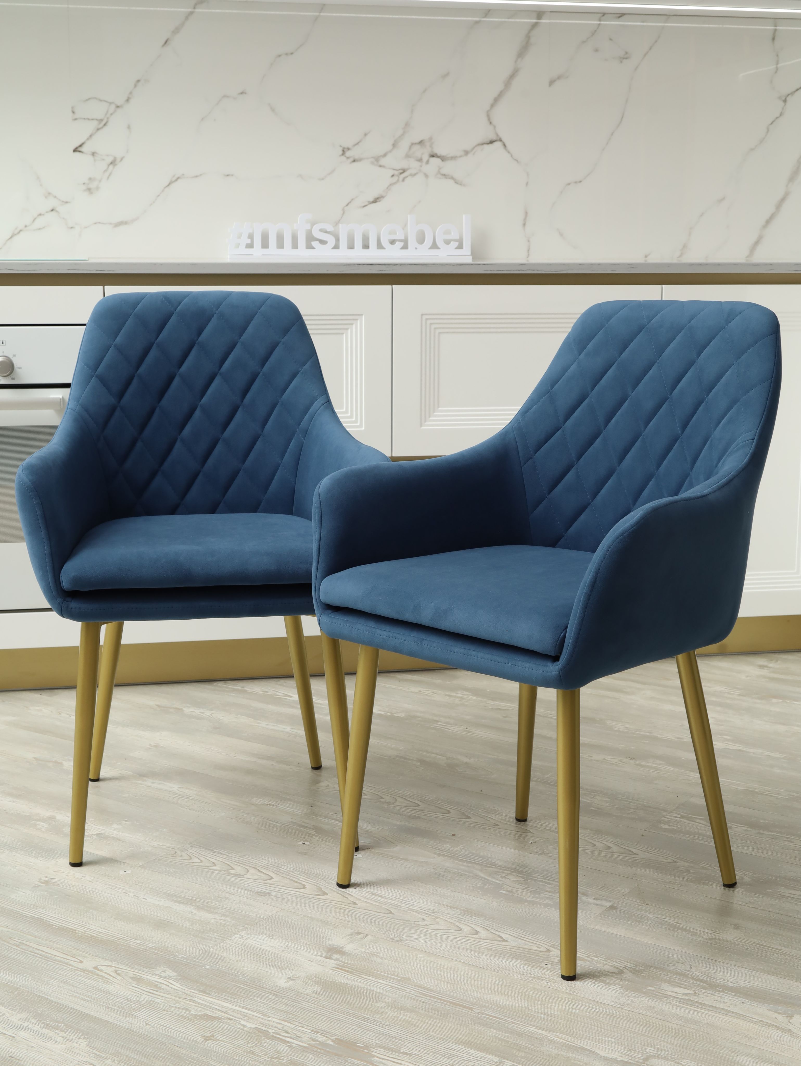 Комплект стульев MFSMEBEL Ар-Деко для кухни синий с золотыми ногами, 2 шт.