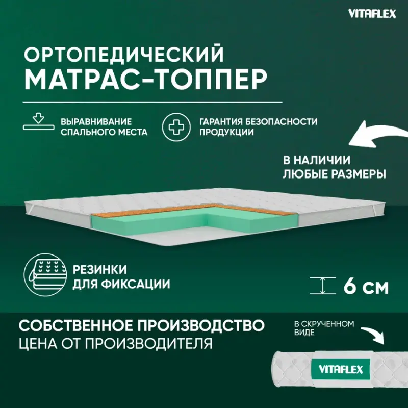 Матрас-топпер ортопедический Vitaflex Anatomic V 5x4Sk беспружинный 170x190 см