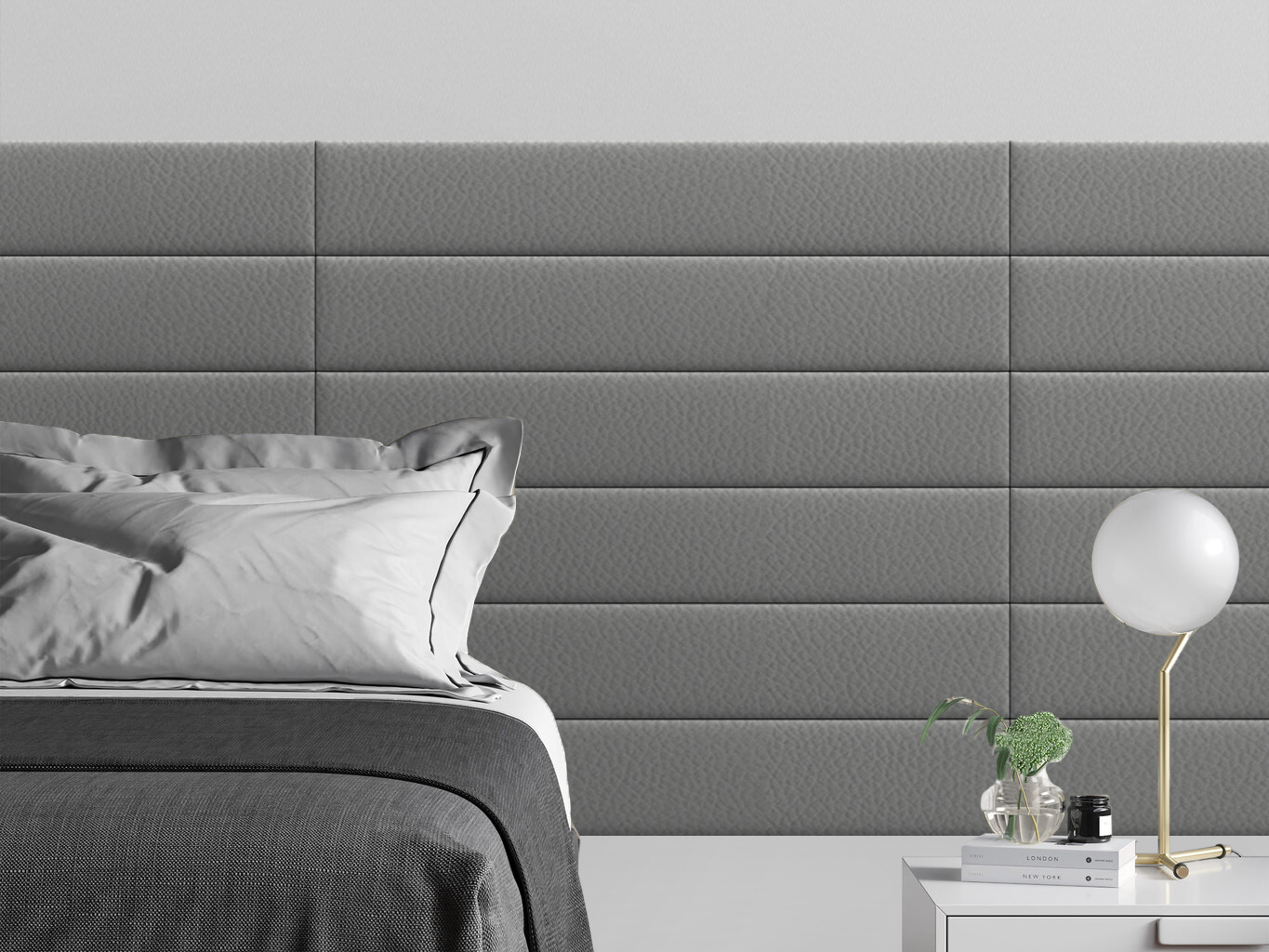 Мягкое изголовье кровати Eco Leather Grey 15х90 см 4 шт.