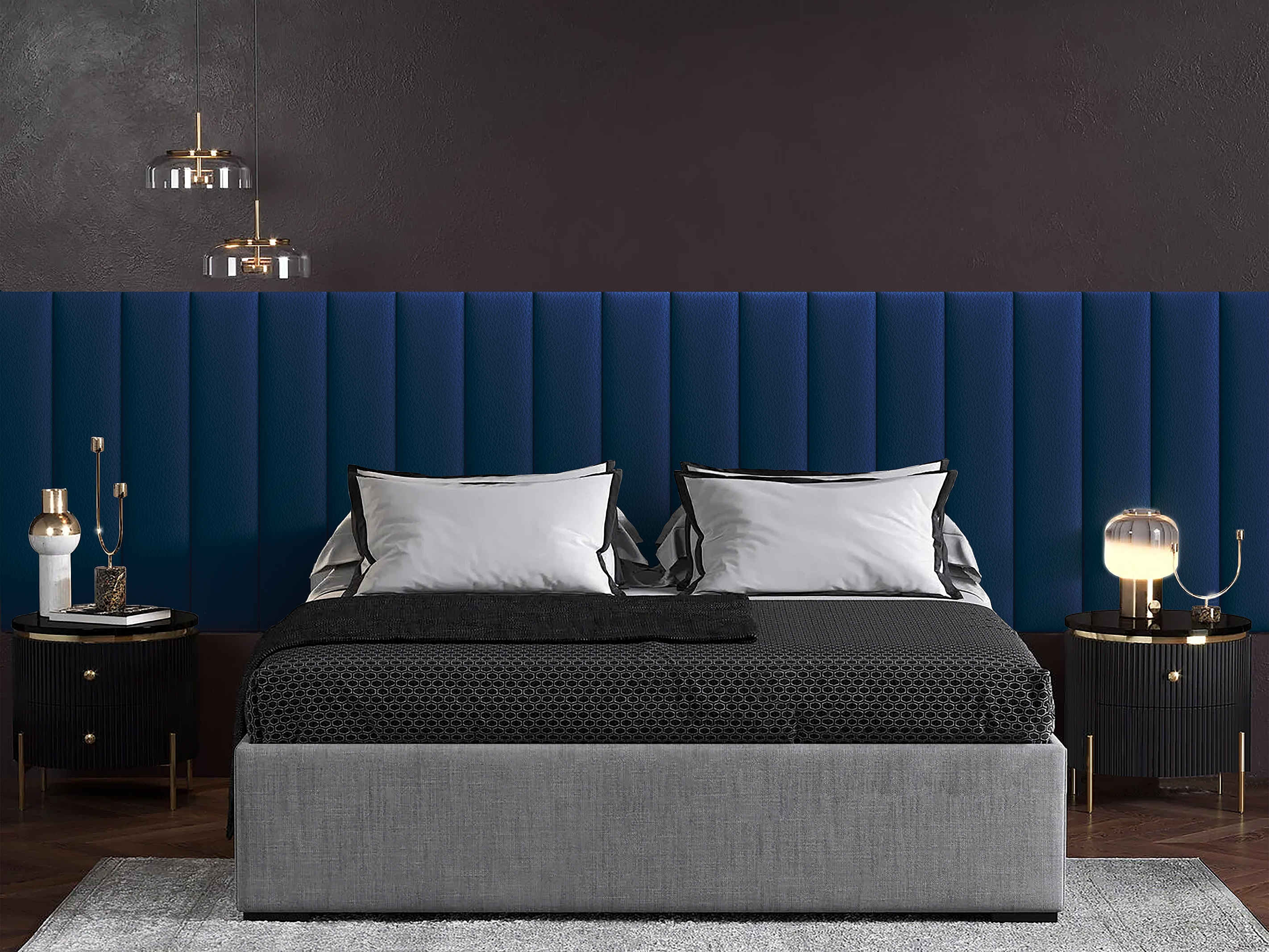 Панель кровати Eco Leather Blue 20х100 см 4 шт.