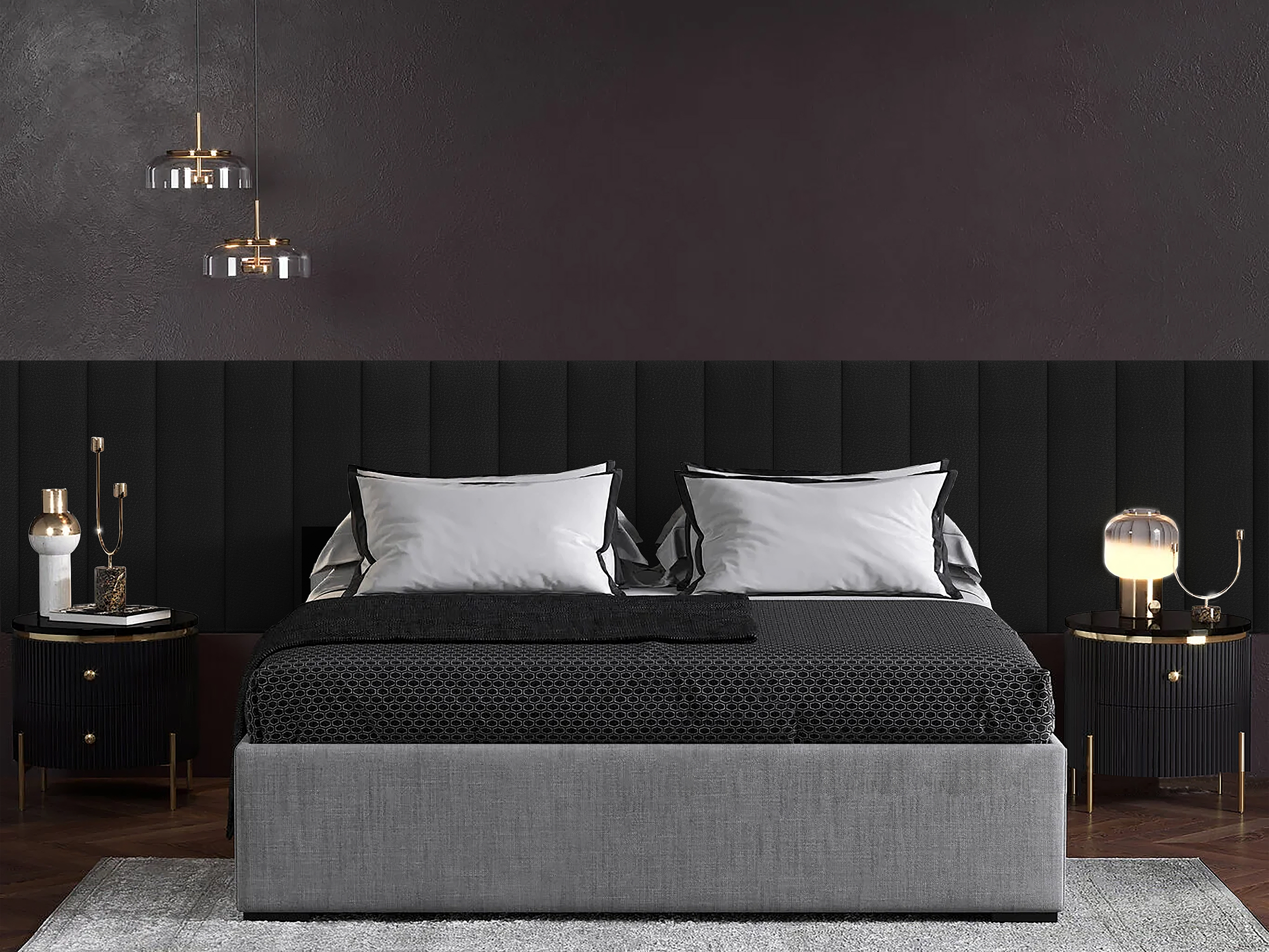 Панель кровати Eco Leather Black 20х80 см 4 шт.
