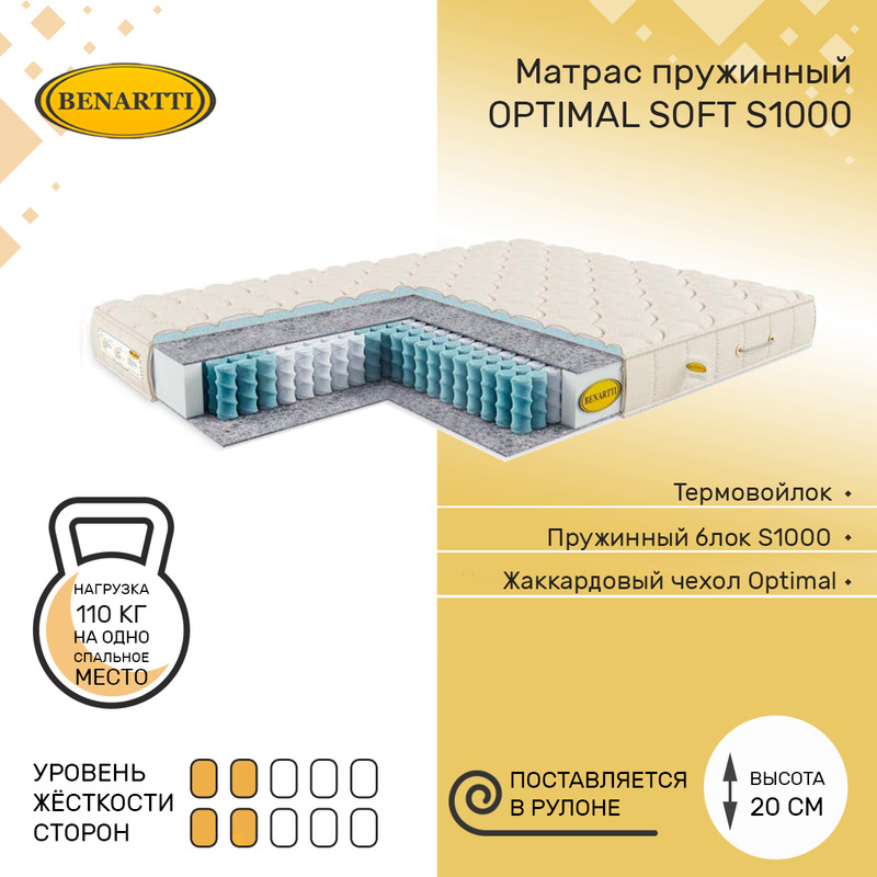 Матрас пружинный Benartti Optimal Soft S1000 70х185, высота 20 см