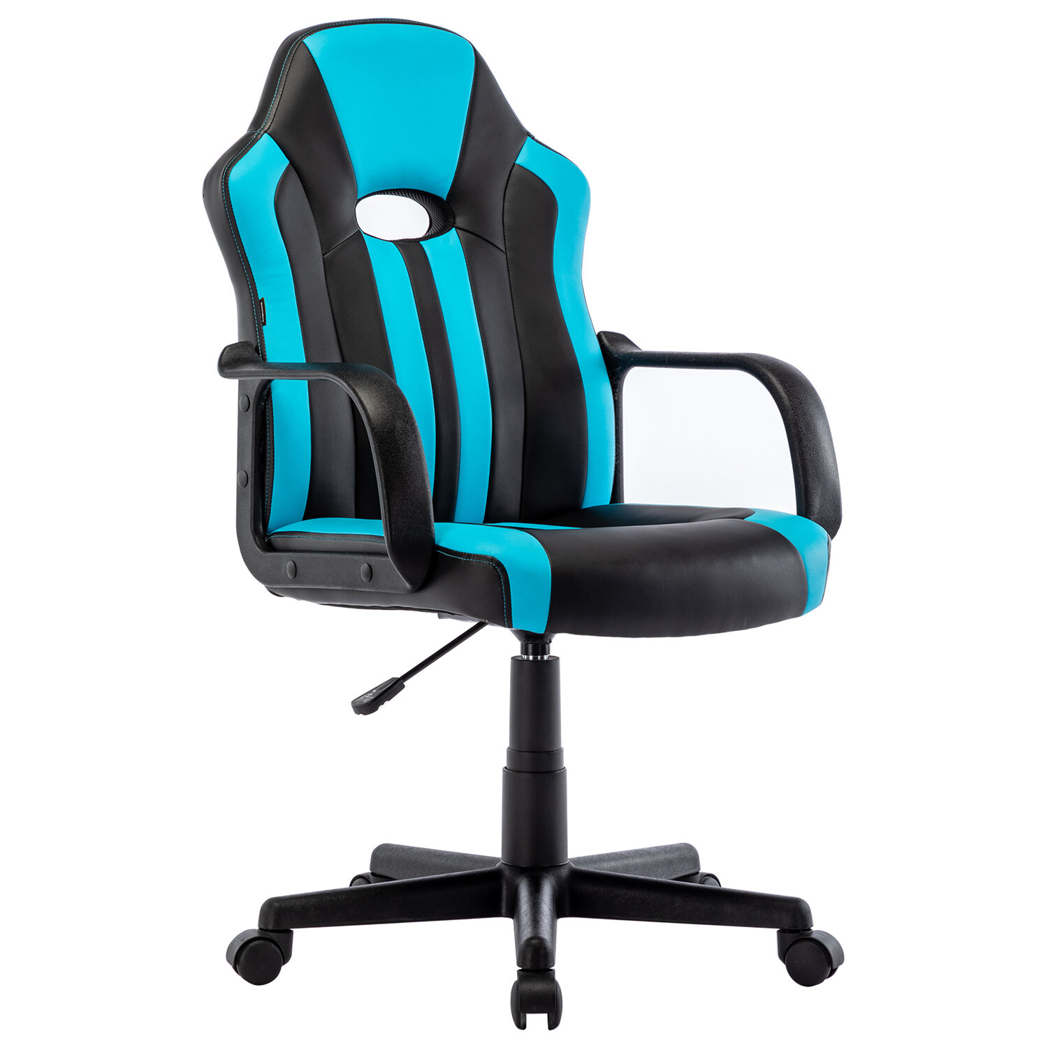 Кресло компьютерное BRABIX Stripe GM-202, экокожа, черное/голубое (532509)