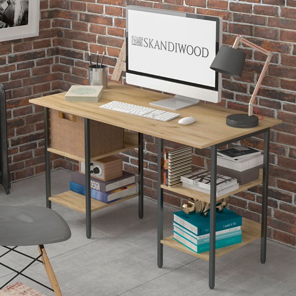 Стол письменный SKANDIWOOD Chicago, в стиле лофт, 120x60x75 см, коричневый, черный