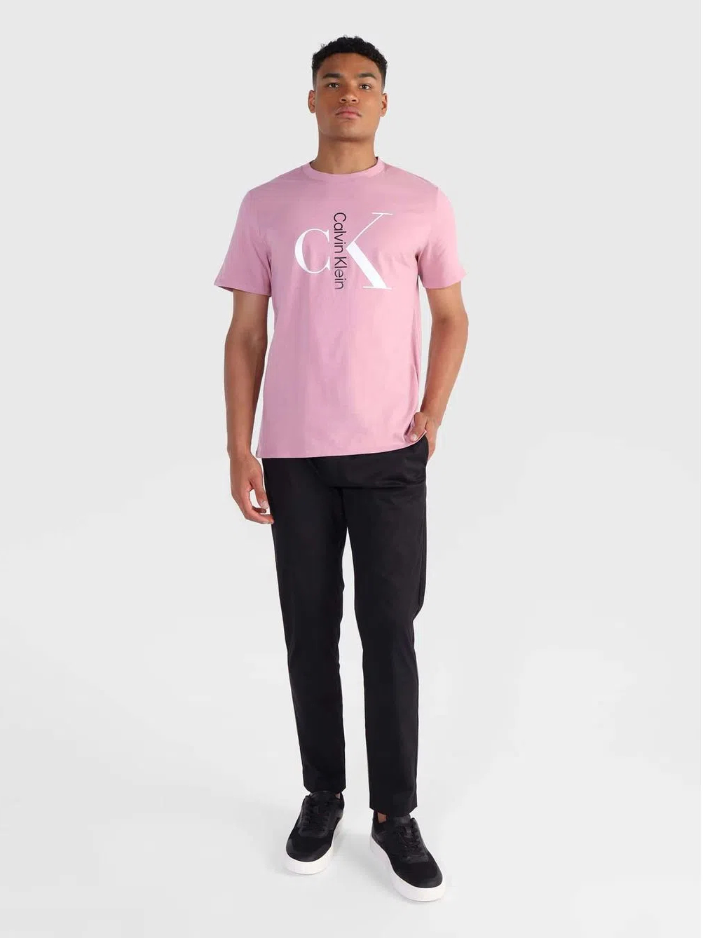 Футболка мужская Calvin Klein Ss Text Monogram Crew 40KC829 розовая XL