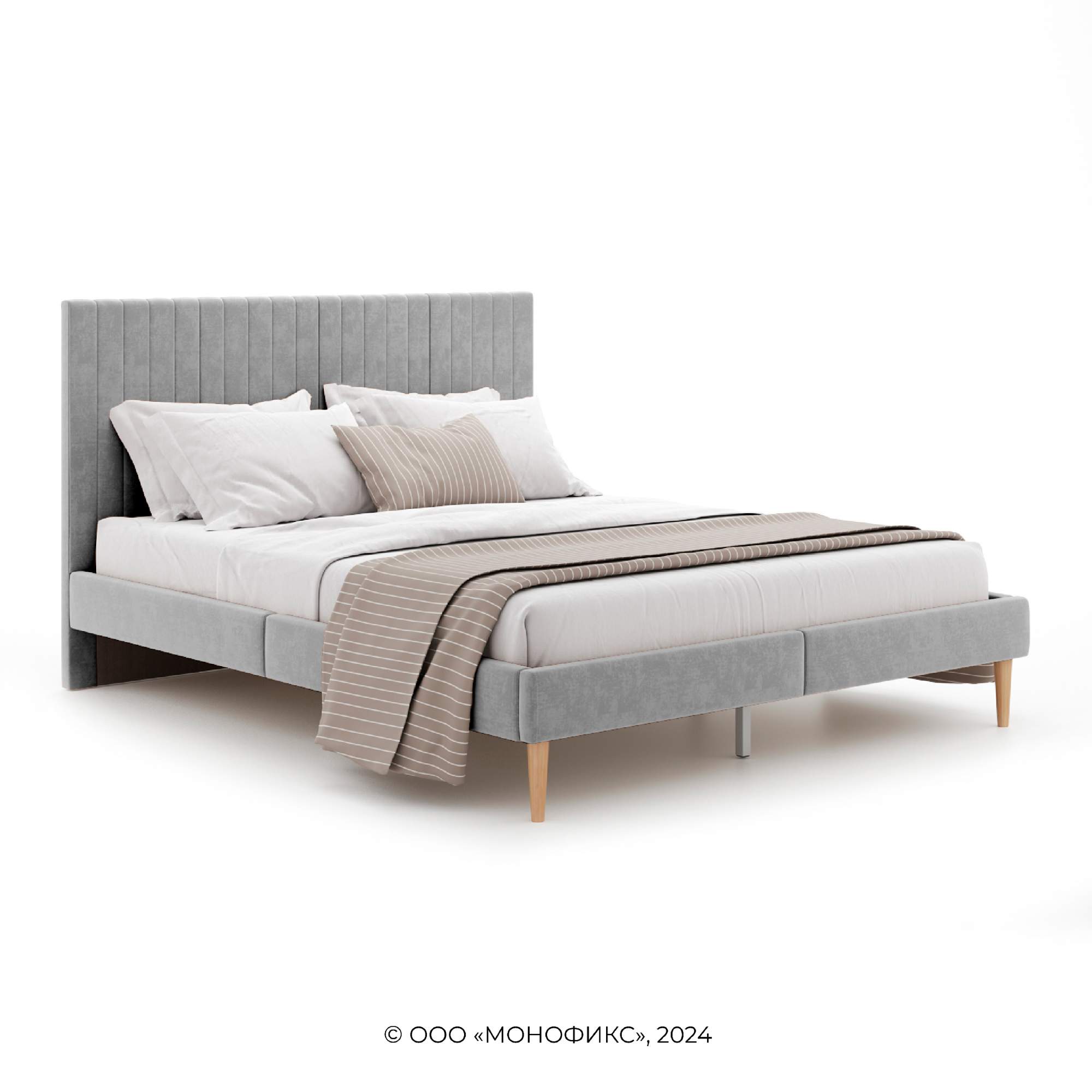 Кровать MONOFIX АММА велюр светло-серый, 160х200