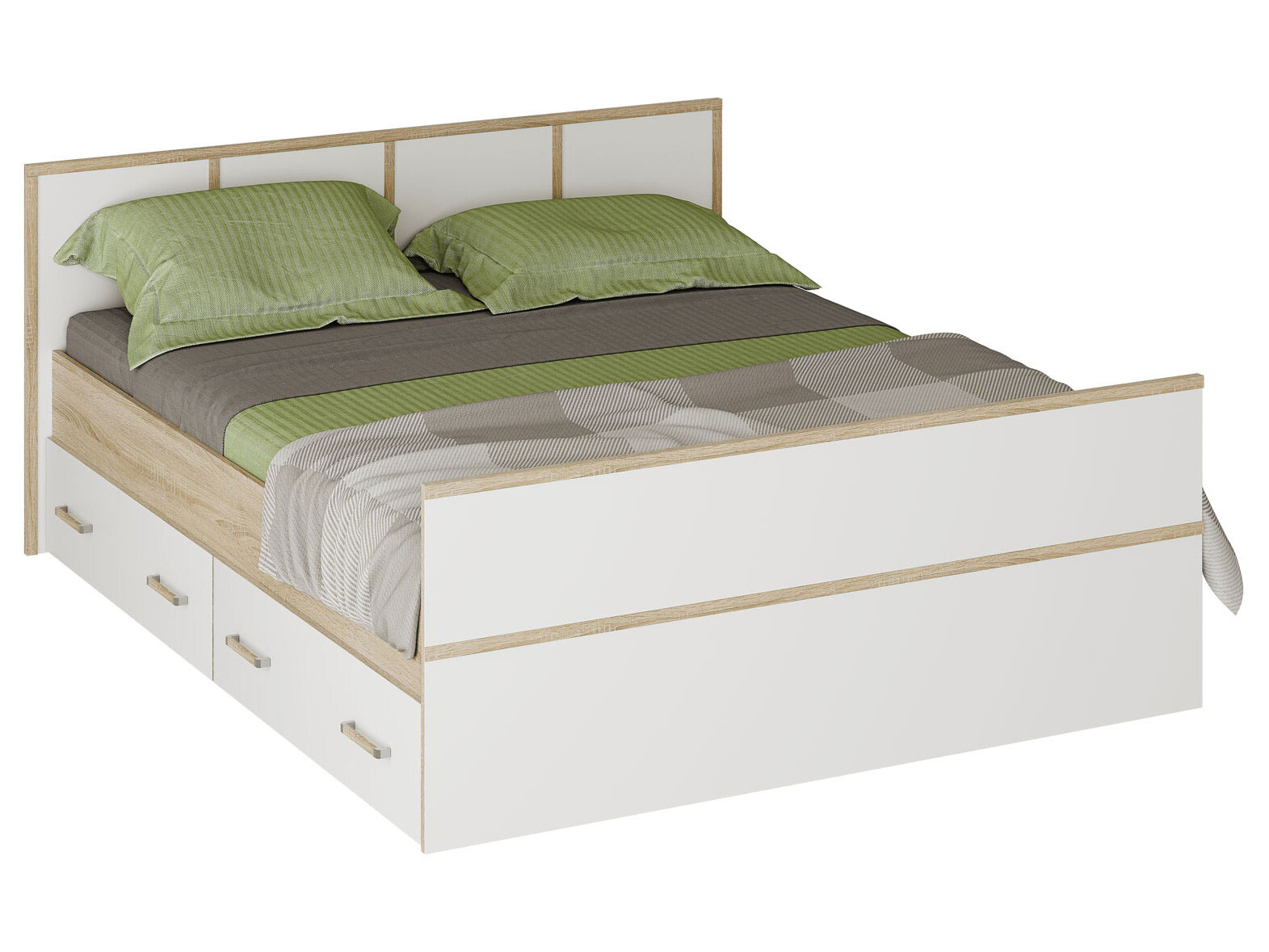 Двуспальная кровать BTS Сакура Дуб Сонома / Белый, 140х200 см