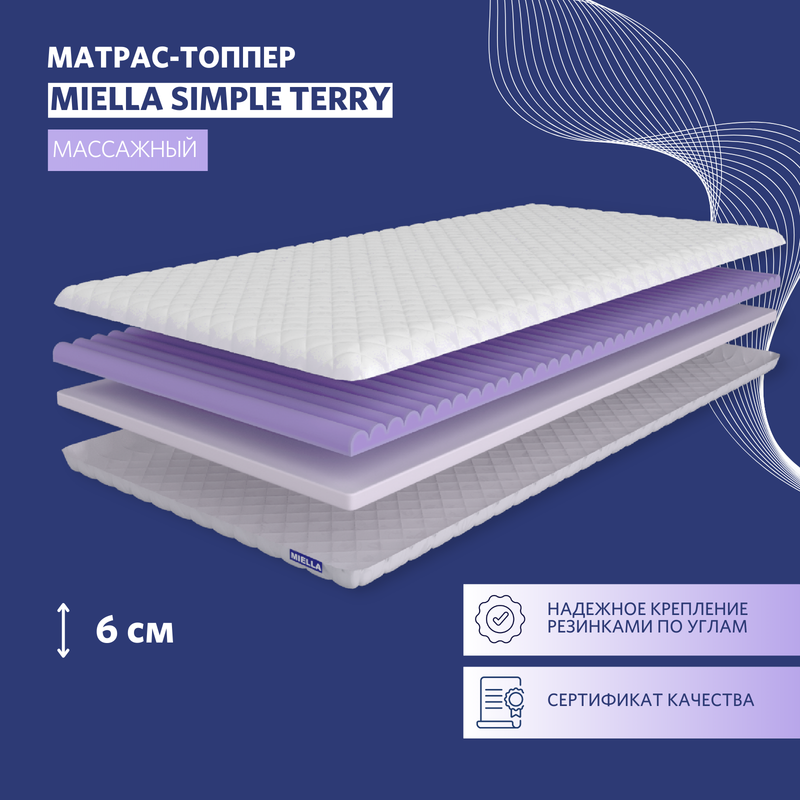 Топпер полуторный Miella Simple Terry ортопедический, тонкий 120x200 см