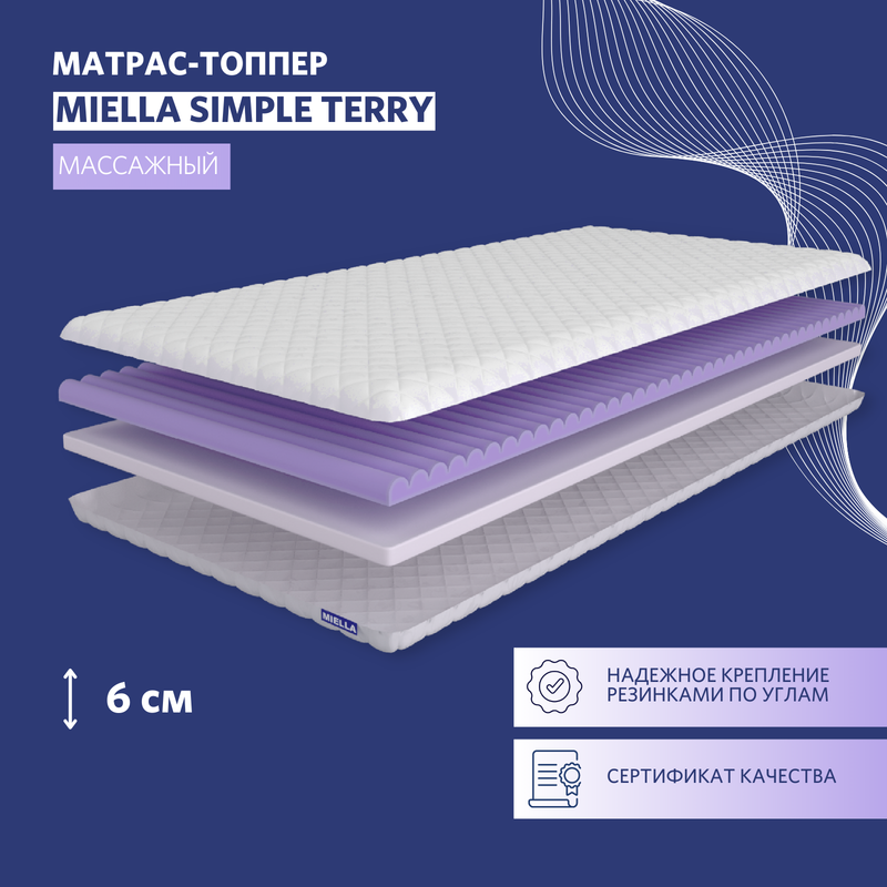 Топпер односпальный Miella Simple Terry ортопедический, тонкий 80x200 см