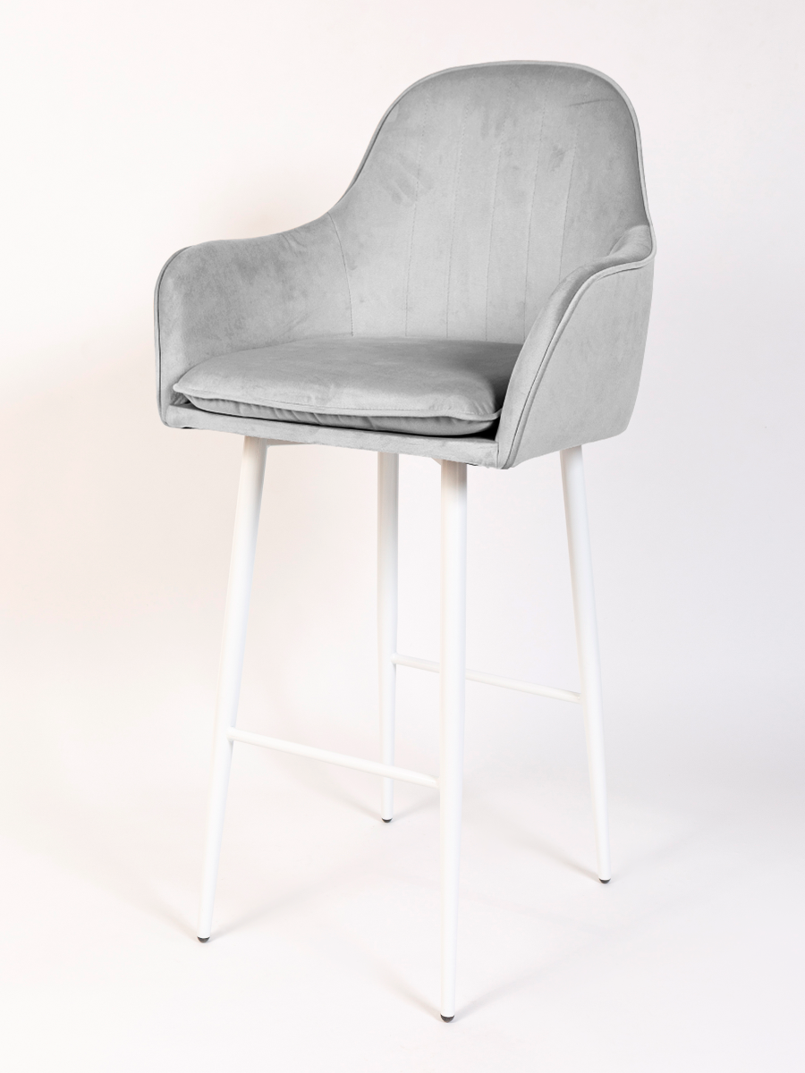 Барный стул Санрайс, ноги белый металл, светло-серый