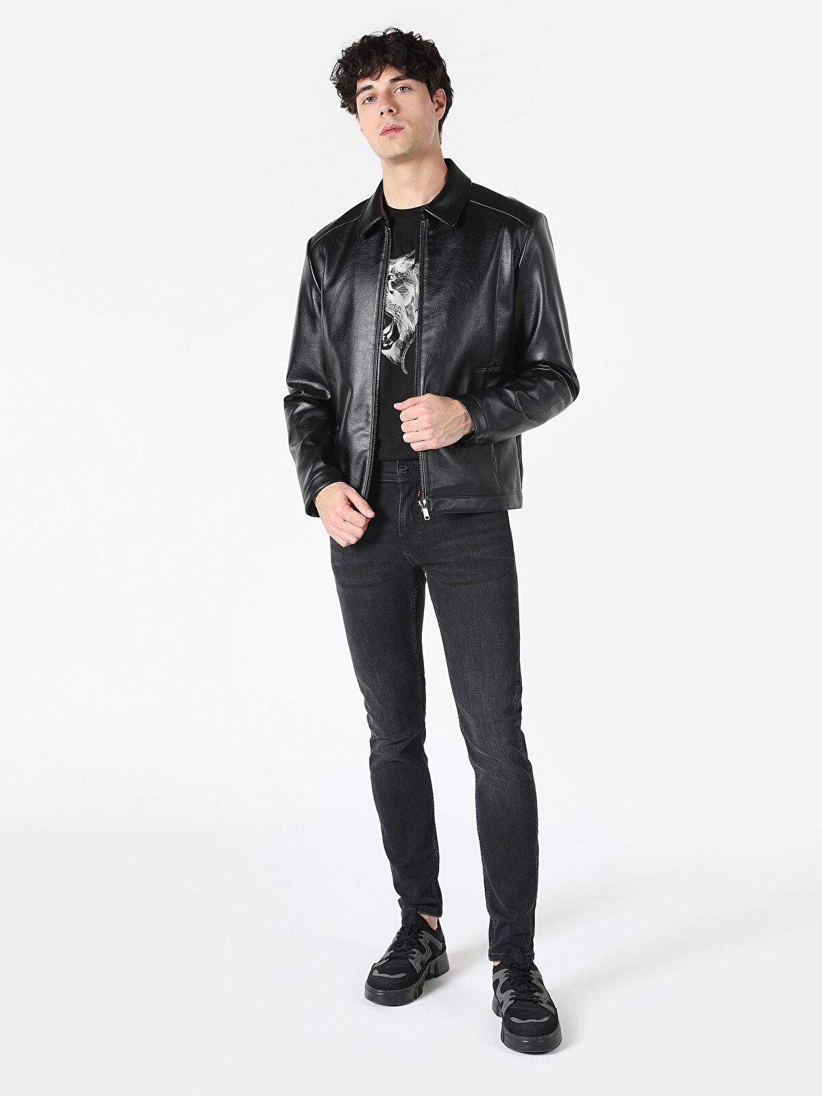 Кожаная куртка мужская Colin's CL1061852_Q1.V1 черная XL