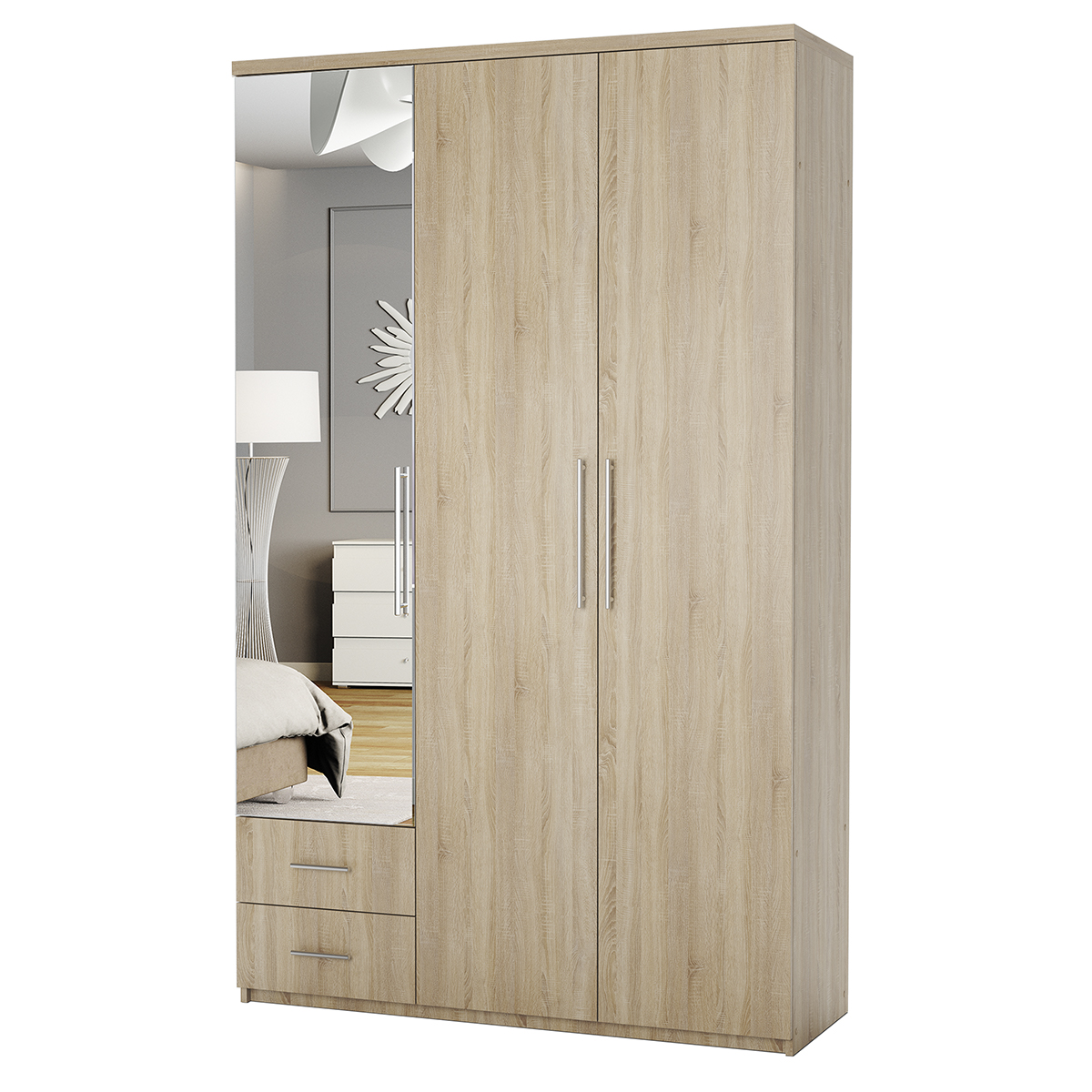 Шкаф трехдверный Шарм-Дизайн Комфорт МКЯ-32/1 105х45 с зеркалом Дуб Сонома