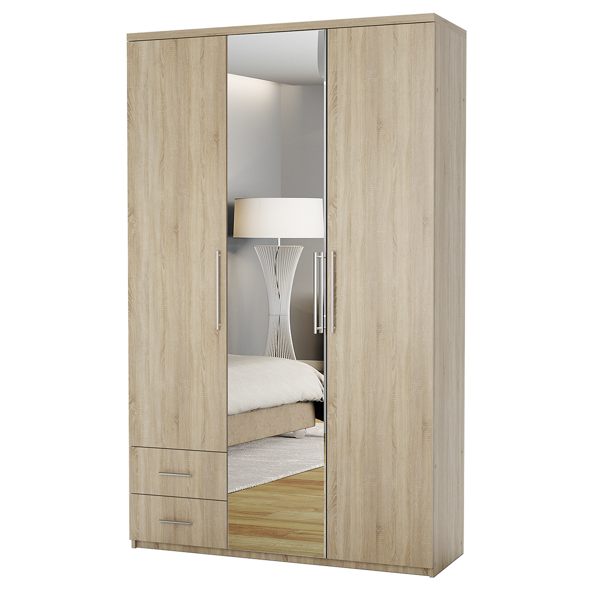 Шкаф трехдверный с зеркалом Шарм-Дизайн Комфорт МКЯ-32/1 105х45 Дуб Сонома