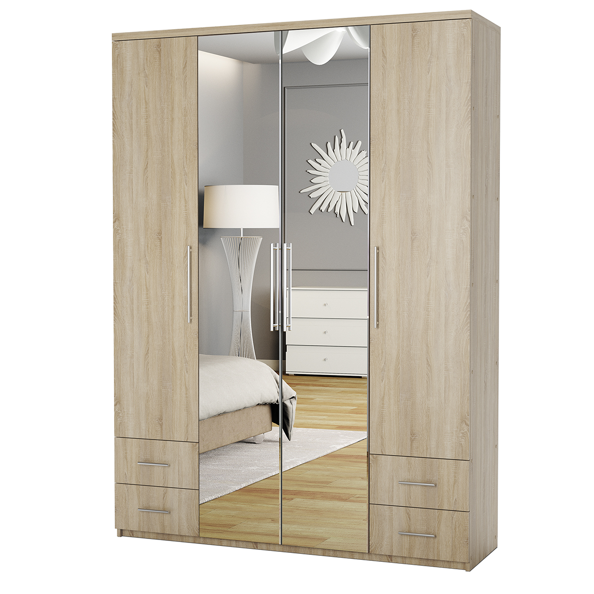 Шкаф четырехдверный Шарм-Дизайн Комфорт МКЯ2-43 160х45 с зеркалами Дуб Сонома