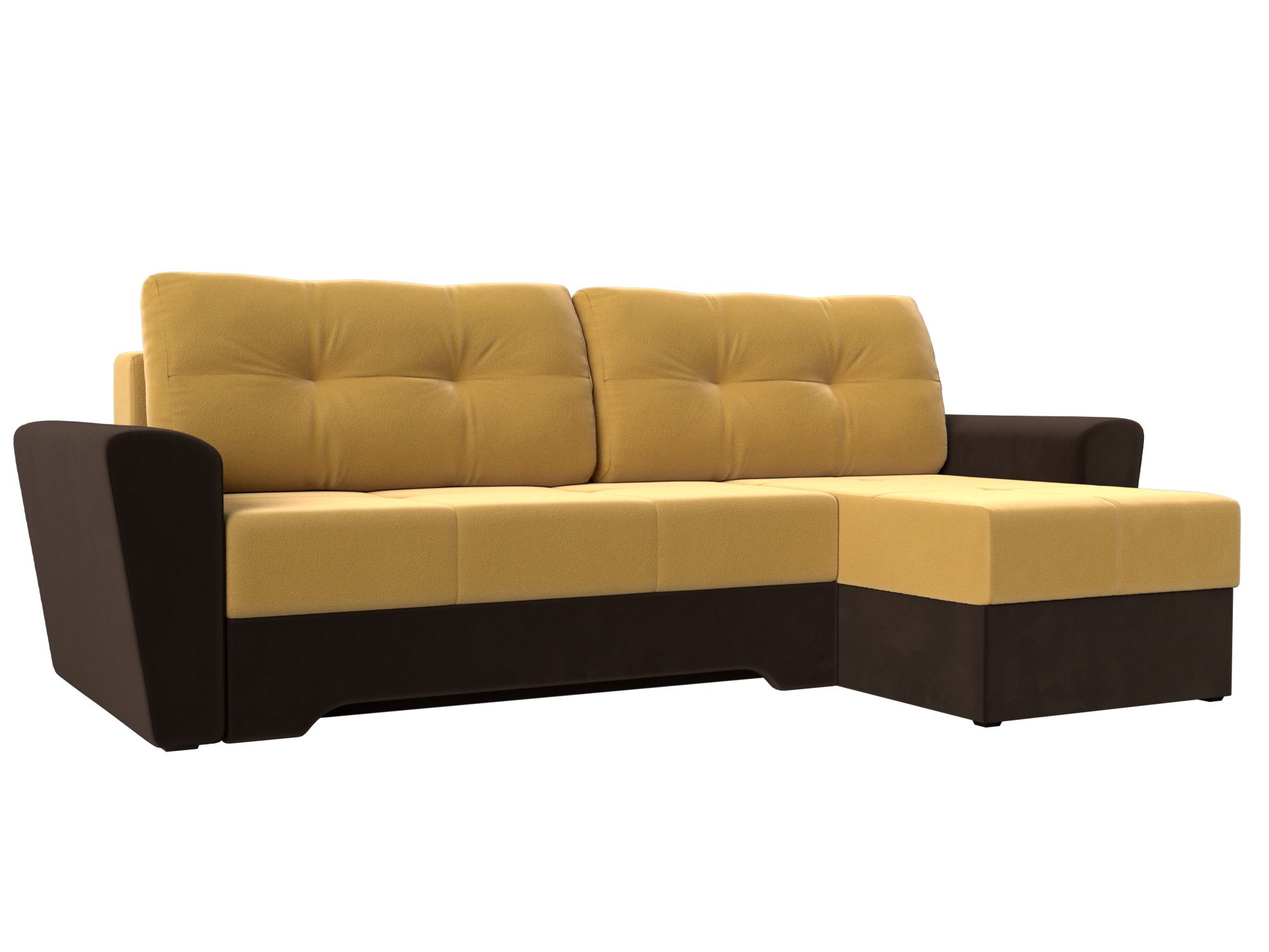 Угловой диван Амстердам правый микровельвет желтый/коричневый