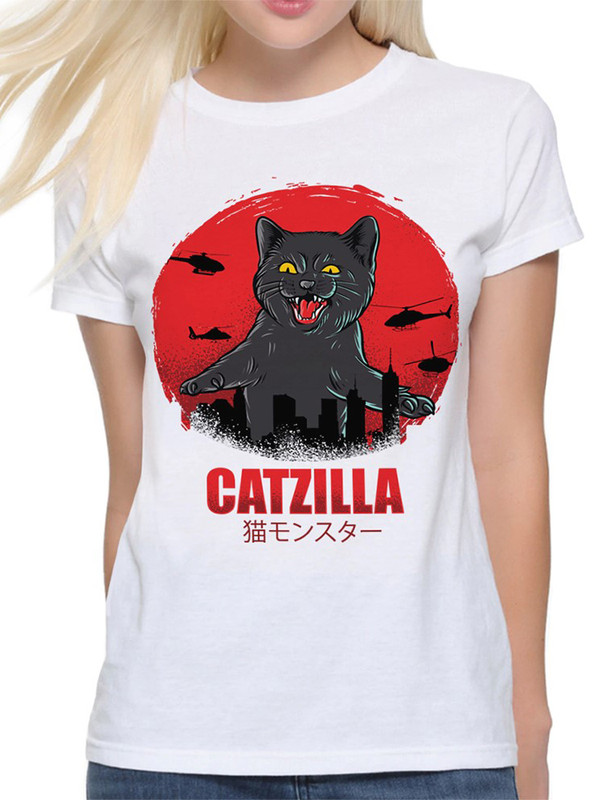 Футболка женская DreamShirts Studio Котик Годзилла / Котзилла / Godzilla белая XL