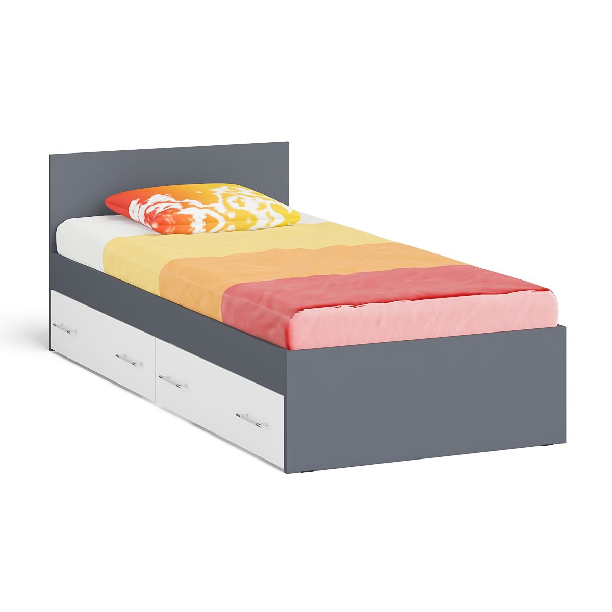 Кровать с ящиками СВК Мори 900 графит/белый, 93,5х203,5х70 см