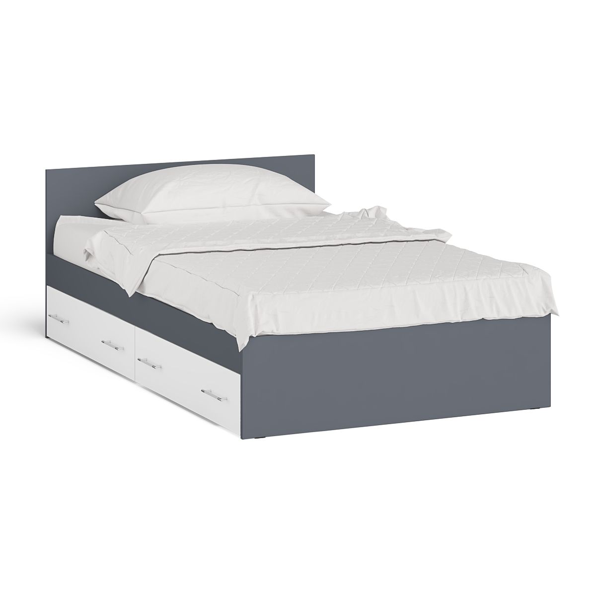 Кровать с ящиками для белья СВК Мори 1200 графит/белый, 123,5х203,5х70 см