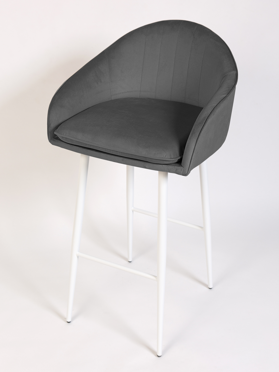 Барный стул Лотос, ноги белый металл, темно-серый