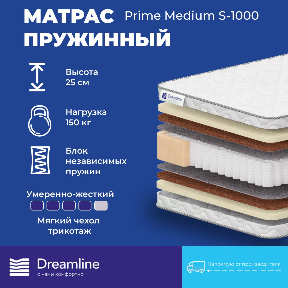 Матрас Dreamline Prime Medium S1000 независимые пружины 160x170 см