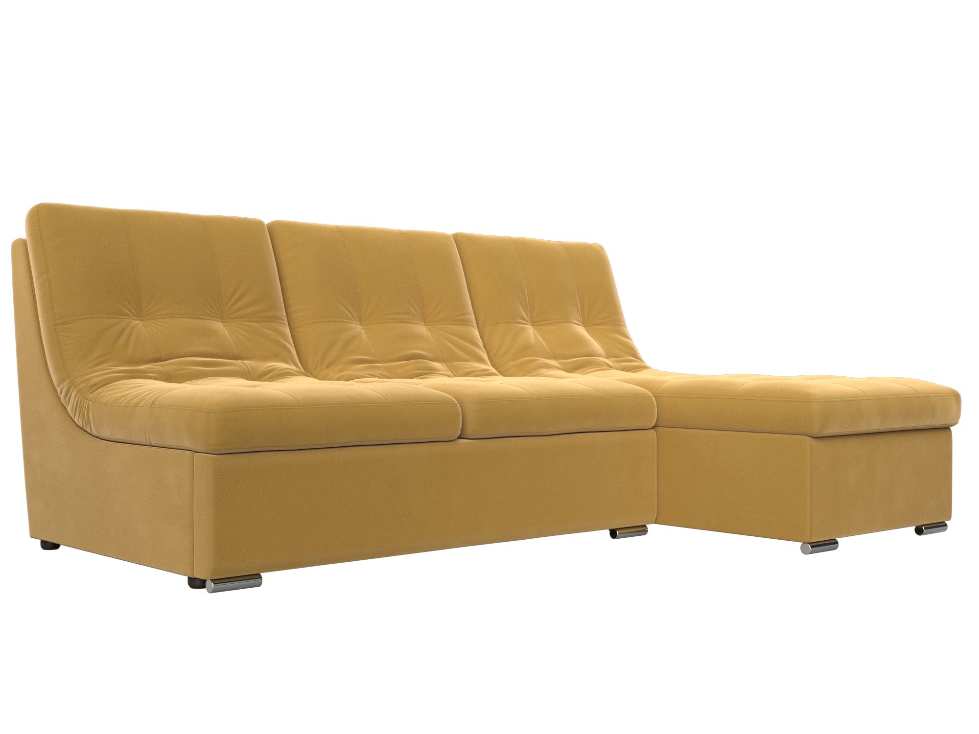 Угловой диван Релакс правый микровельвет желтый