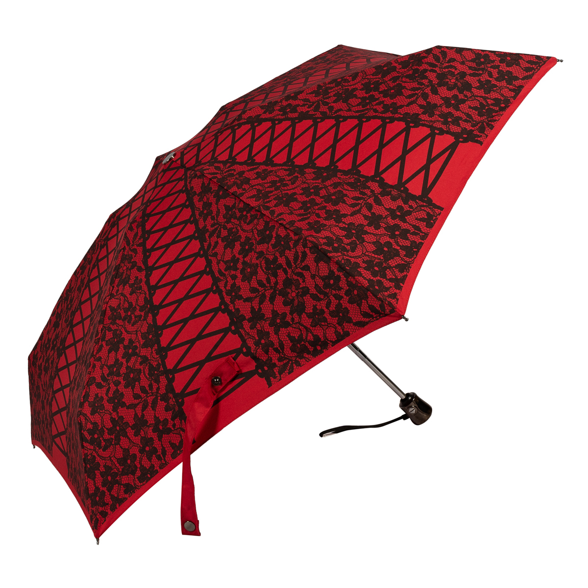 Зонт складной женский автоматический CHANTAL THOMASS 421-OC Dentelle, черный, красный