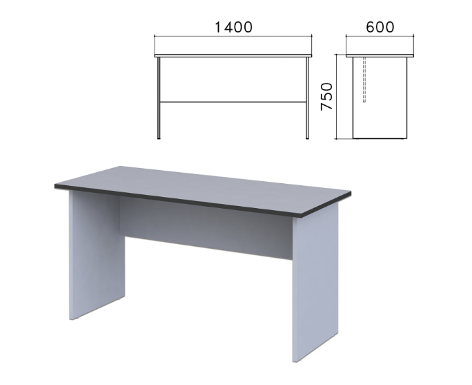 Стол письменный "Монолит", 1400х600х750 мм, цвет серый, СМ22.11