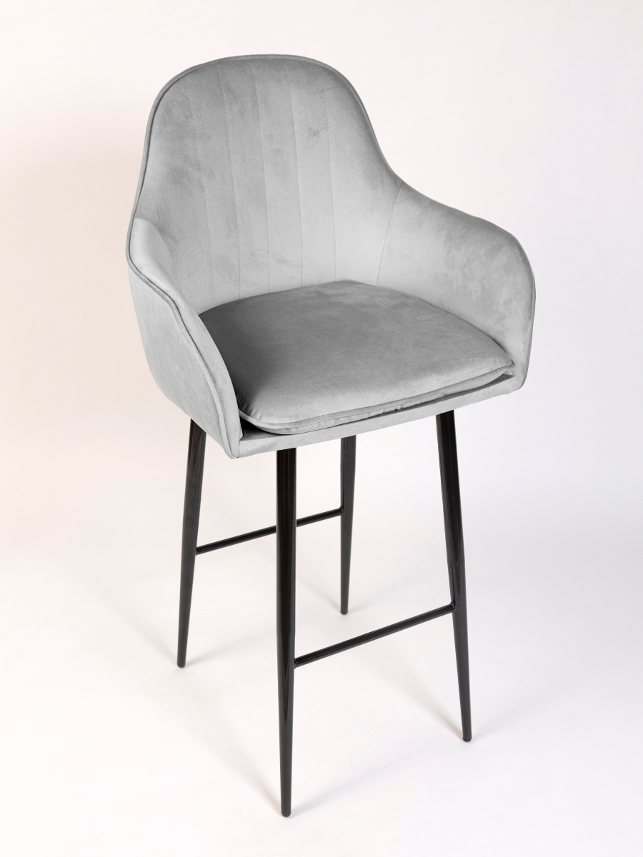 Барный стул Санрайс, ноги черный металл, светло-серый