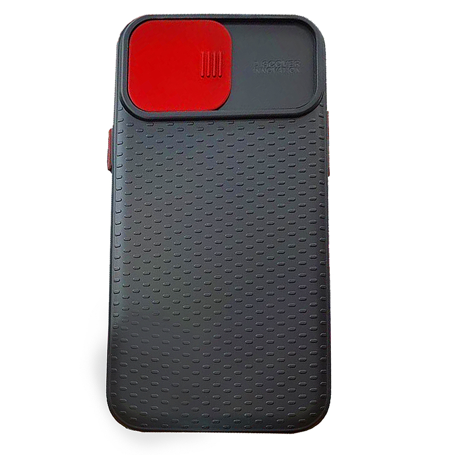 Чехол силиконовый для Samsung Galaxy A71 с защитой для камеры темно-серый с красным