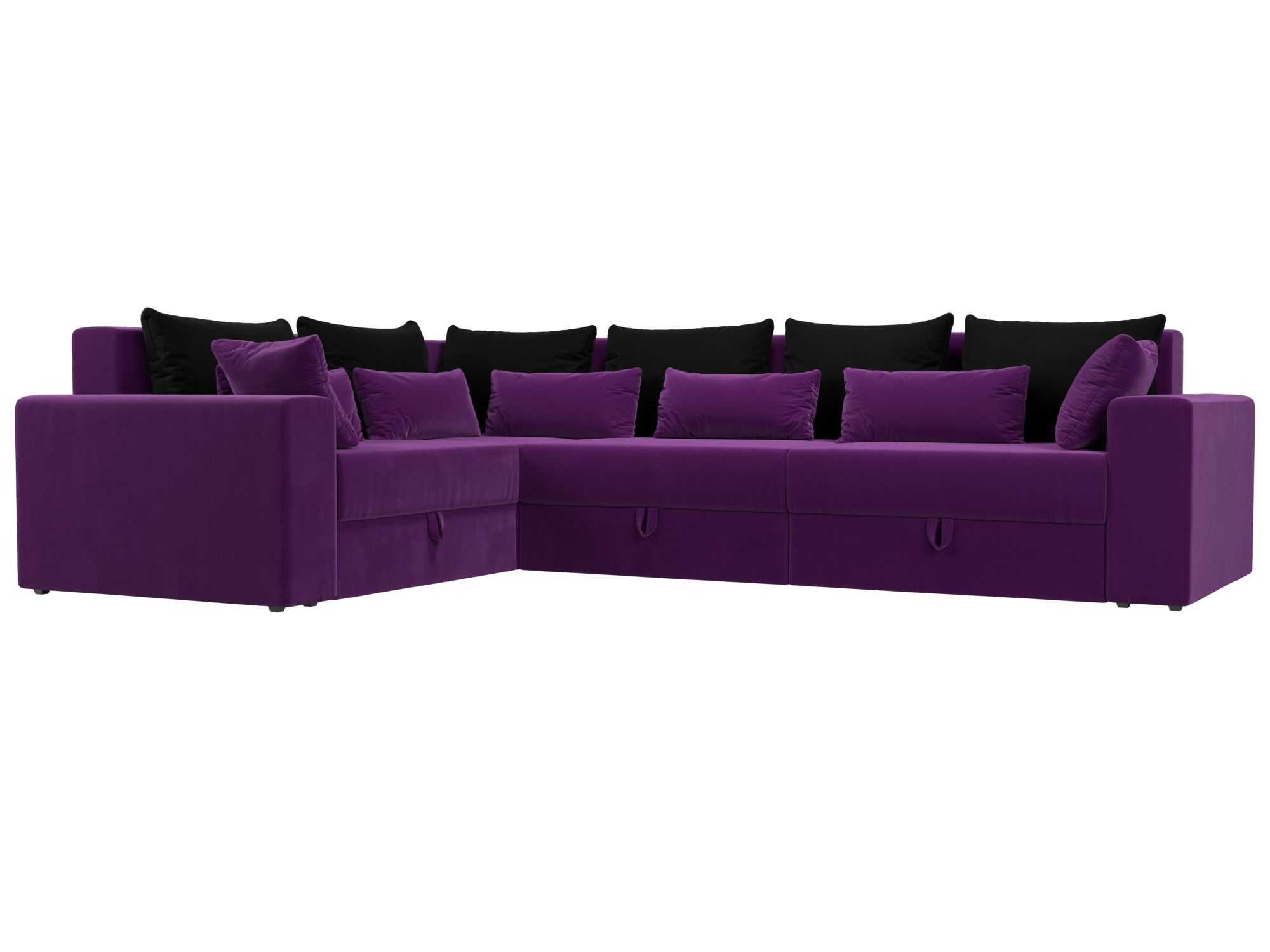 Угловой диван Майами Long левый микровельвет фиолетовый/черный/фиолетовый