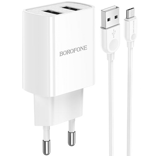 Сетевое зарядное устройство c 2xUSB Borofone BA53A, кабель USB - Micro, белое 2.1A