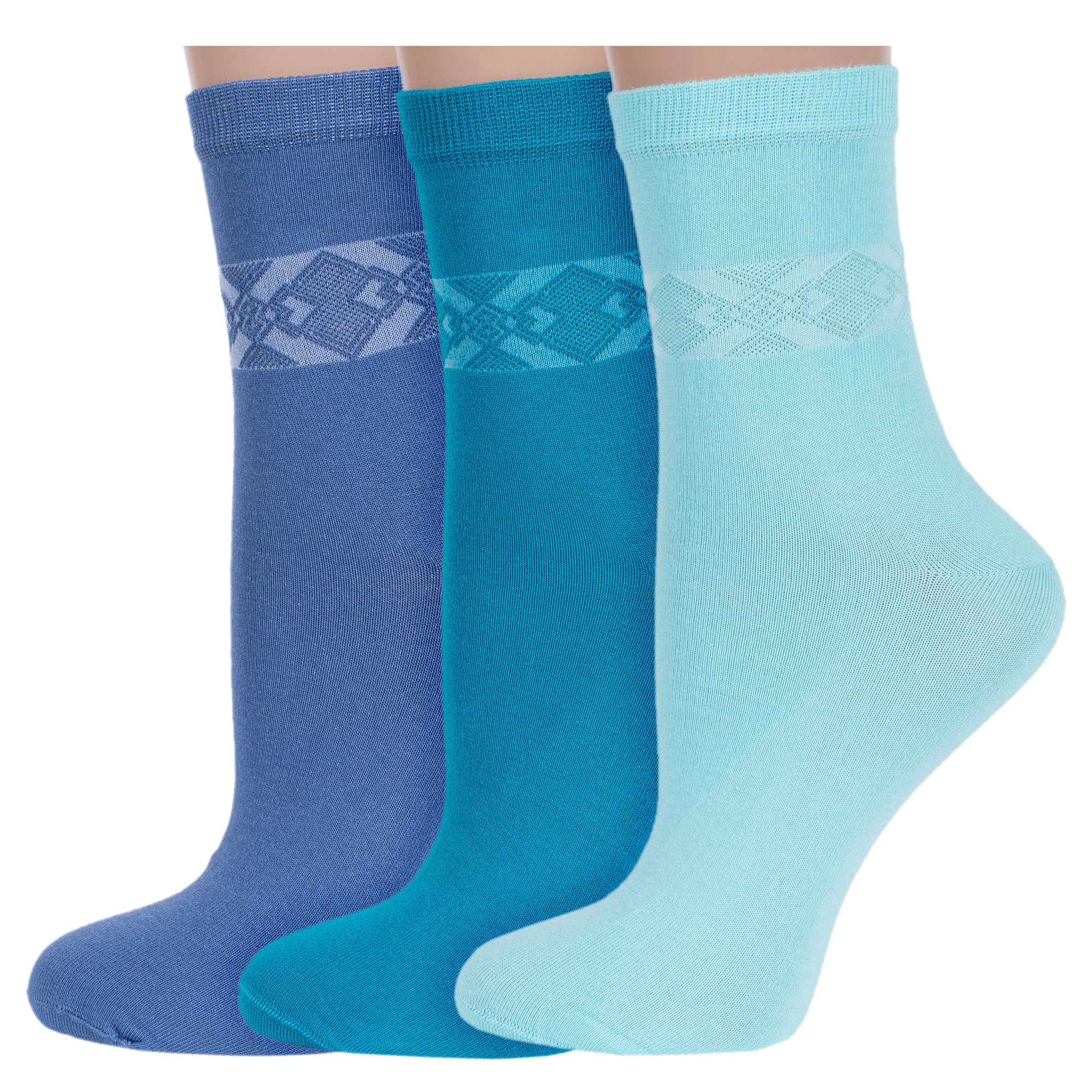 Комплект носков женских Rusocks 3-Ж3-13057 бирюзовых; голубых; синих 23-25