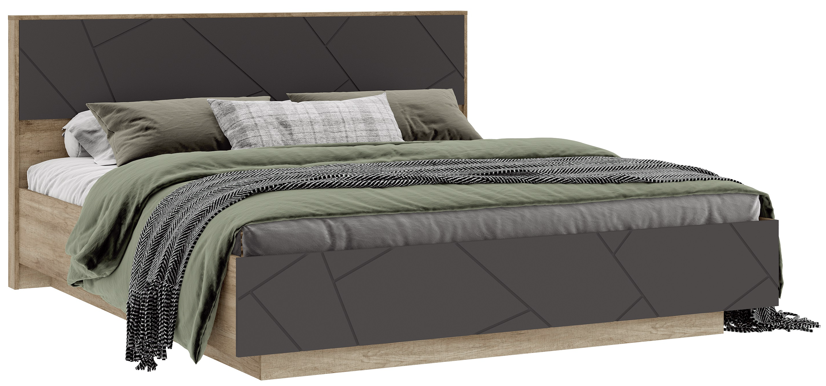 Двуспальная кровать Woodville Диамо КР 02 180х200 софт графит / дуб каньон